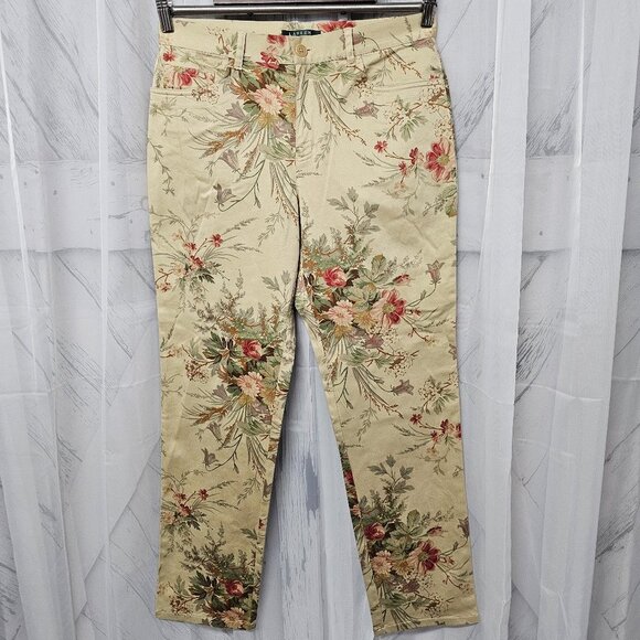 Lauren Ralph Lauren | Pants & Jumpsuits | Lauren Ralph Lauren Beige Pink Floral Straight Leg ...